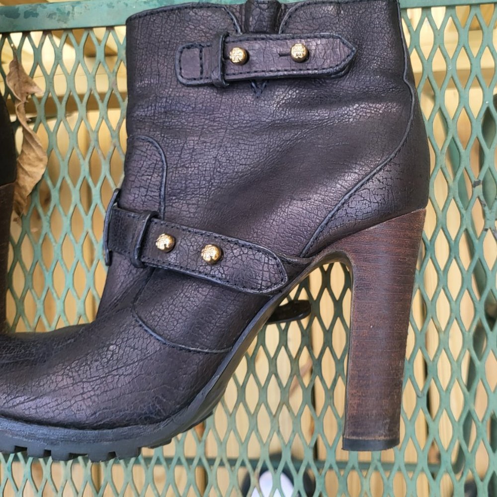 Tory Burch Moto Heel Distressed Leather Boots - Gem